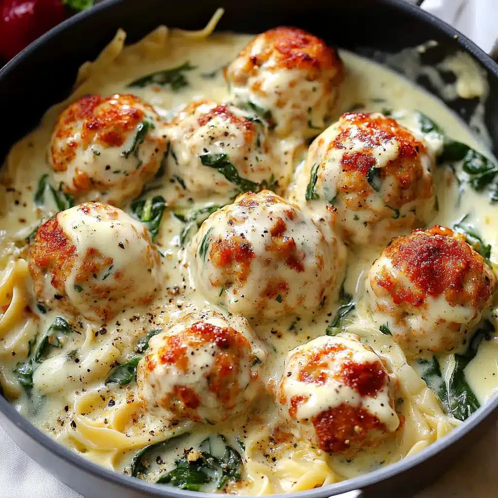 Baked Chicken Ricotta Meatballs with Spinach Alfredo Sauce