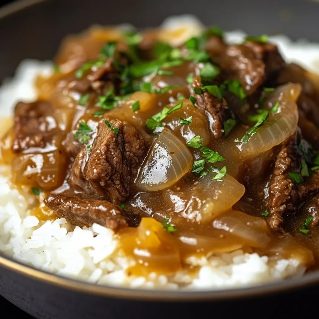 Savory Beef and Onion Gravy Over Rice - Comfort Food Delight
