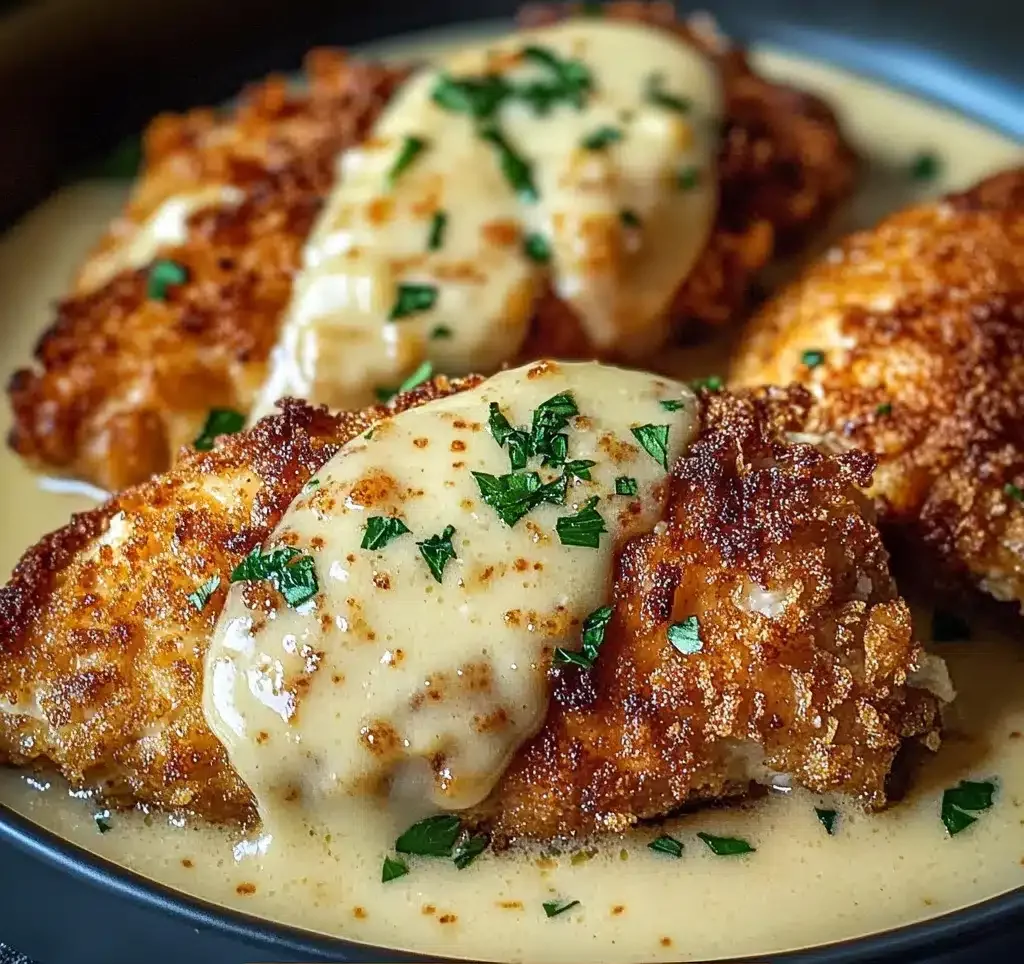 Crispy Parmesan Chicken with a Rich Garlic Sauce Recipe