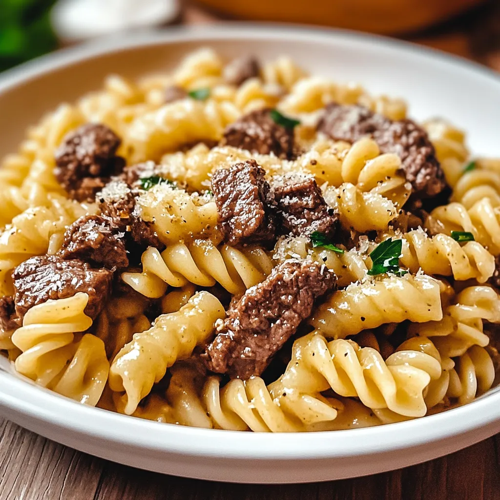 Beef and Rotini in Garlic Parmesan Sauce - Easy Recipe