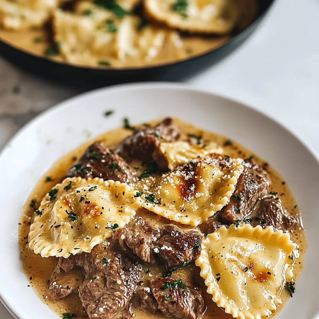 One-Skillet Garlic Butter Steak & Cheese Ravioli Recipe