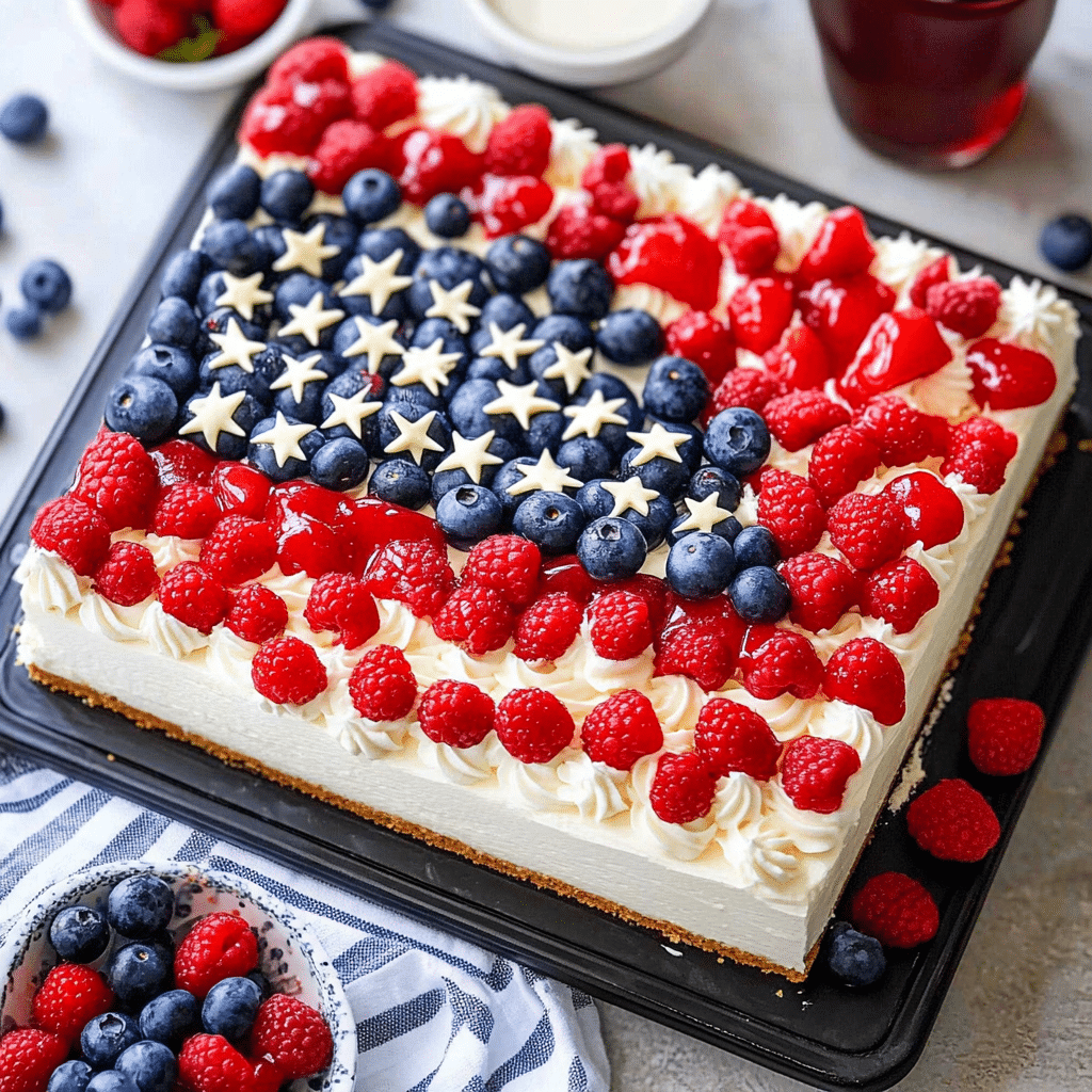 Flag Cake with Cheesecake Topping: A Festive Delight