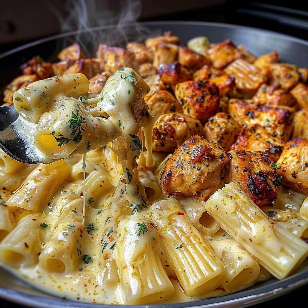 Creamy Cheddar Parmesan Garlic Butter Chicken Rigatoni in 30 Minutes