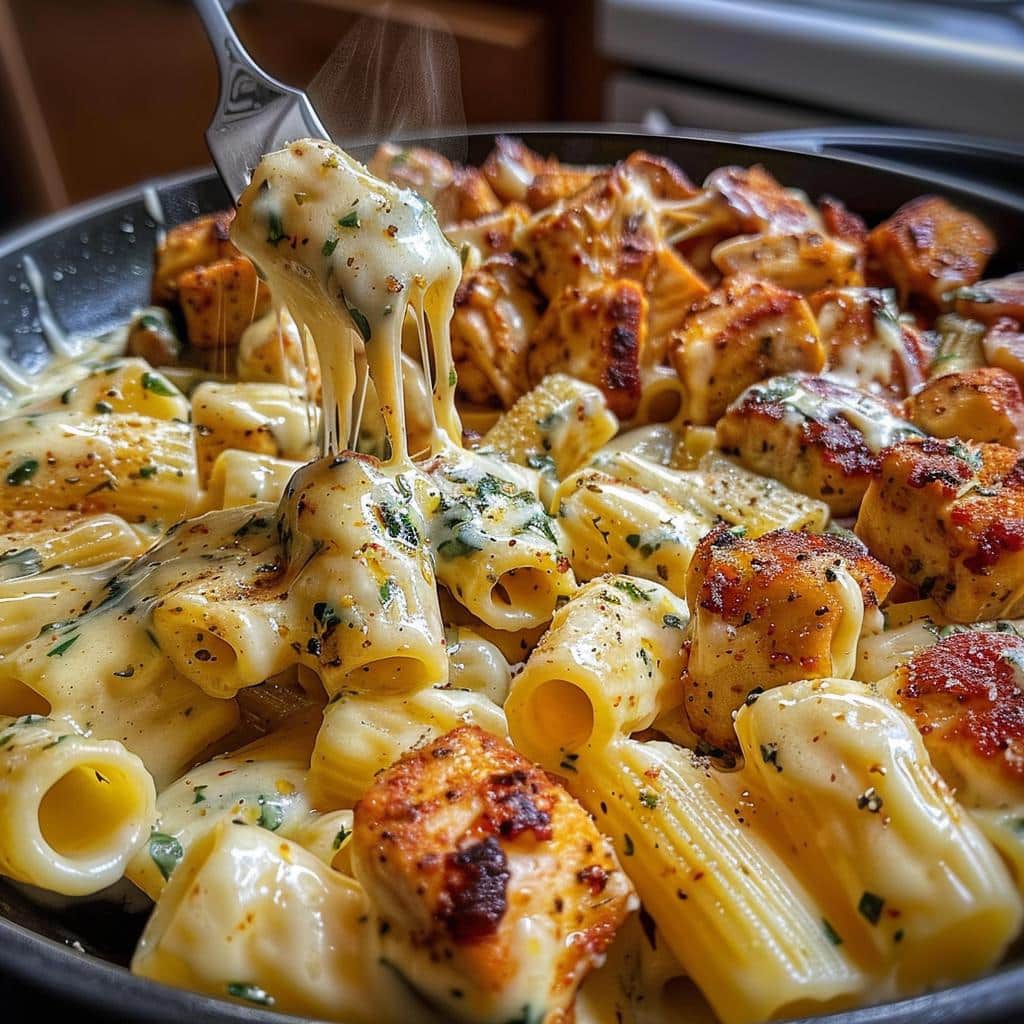Creamy Cheddar Parmesan Garlic Butter Chicken Rigatoni in 30 Minutes