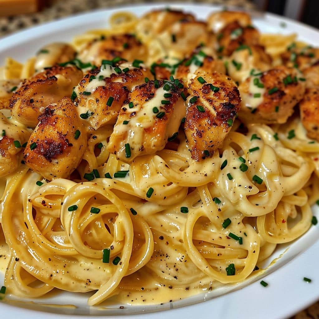 30-Minute Spicy Garlic Chicken Linguine with Creamy Cheese Sauce