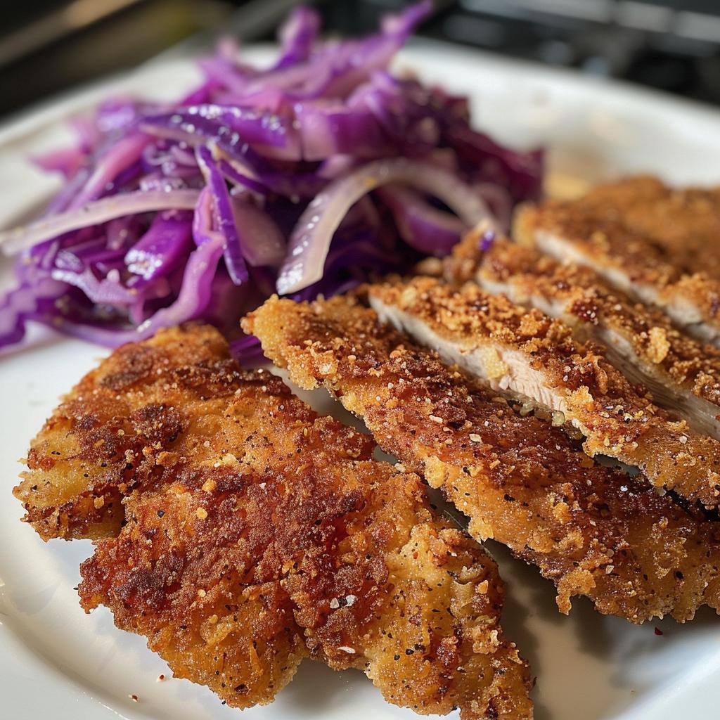 Crispy Air Fryer Schnitzel with Tangy Cabbage in 35 Minutes