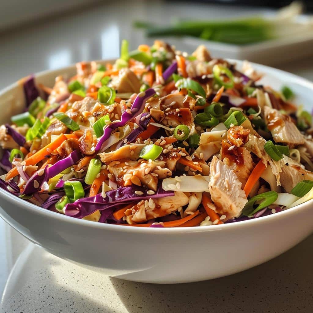 15-Minute Chicken Coleslaw Salad with Zesty Ginger Dressing