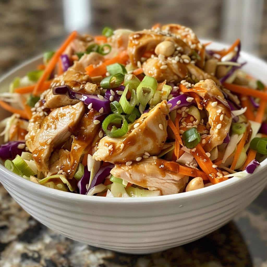 15-Minute Chicken Coleslaw Salad with Zesty Ginger Dressing