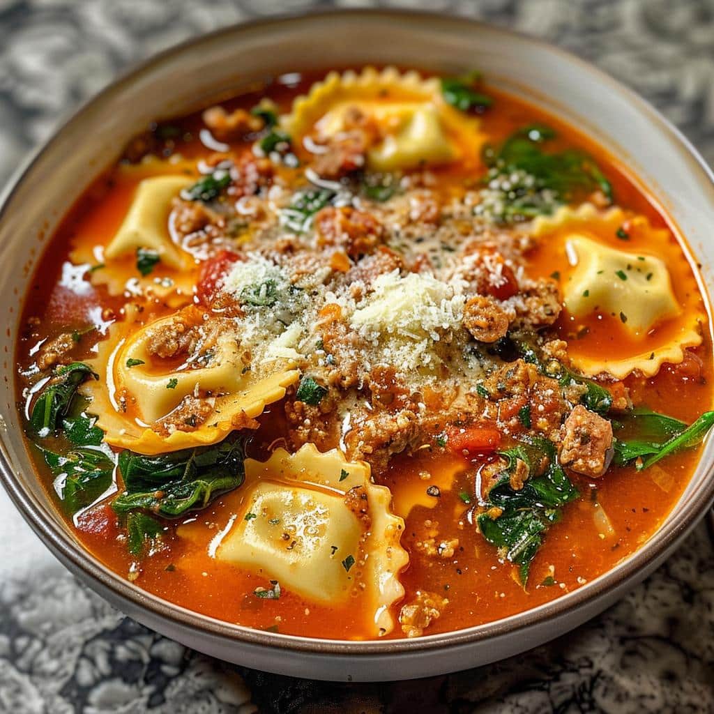 Hearty Italian Sausage Soup with Ravioli in 40 Minutes