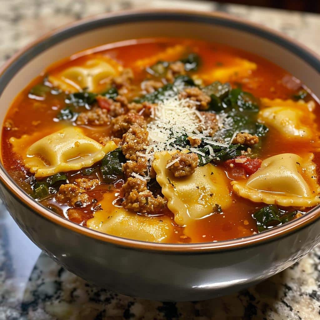 Hearty Italian Sausage Soup with Ravioli in 40 Minutes