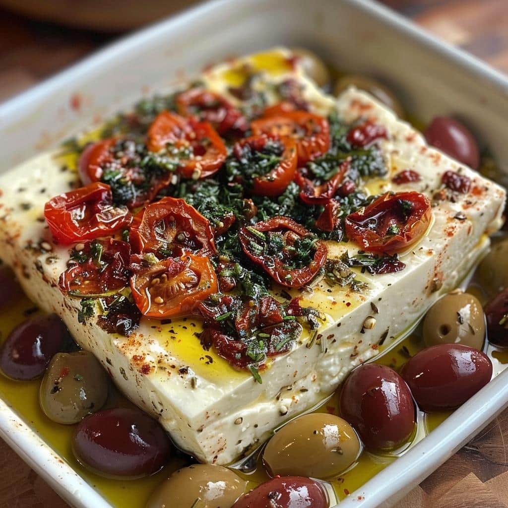 20-Minute Baked Feta with Olives & Sun-Dried Tomatoes Magic