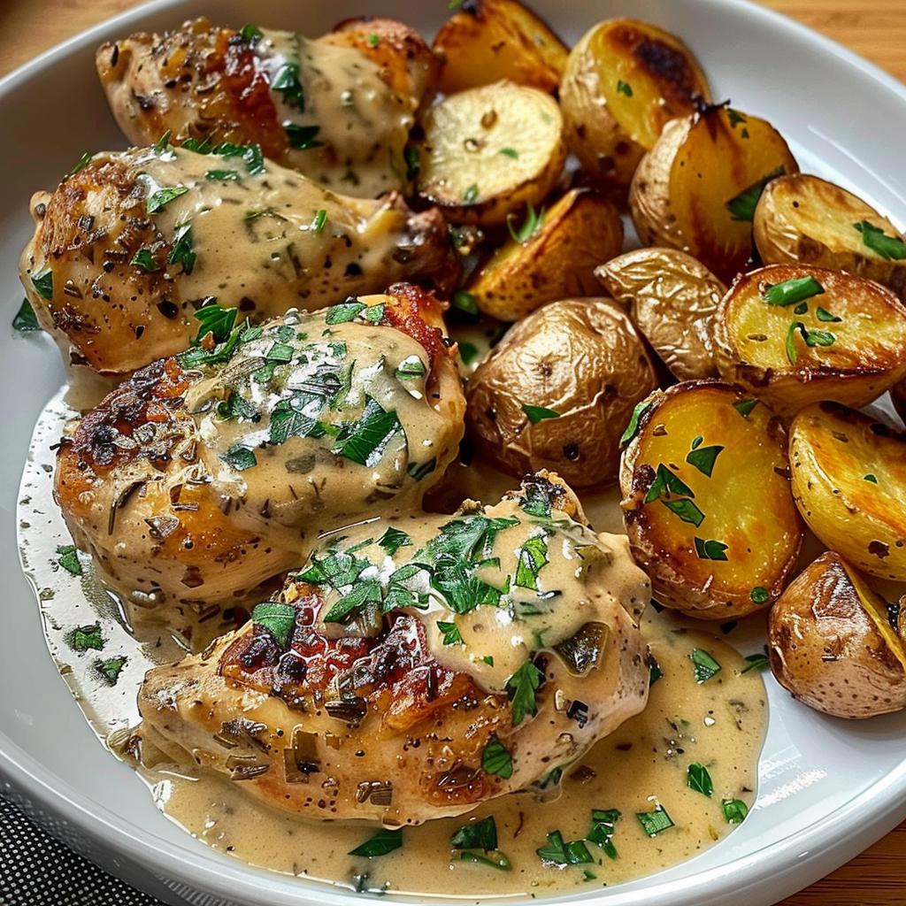 Creamy Garlic Herb Chicken with Crispy Potatoes - 5-Star Comfort Food