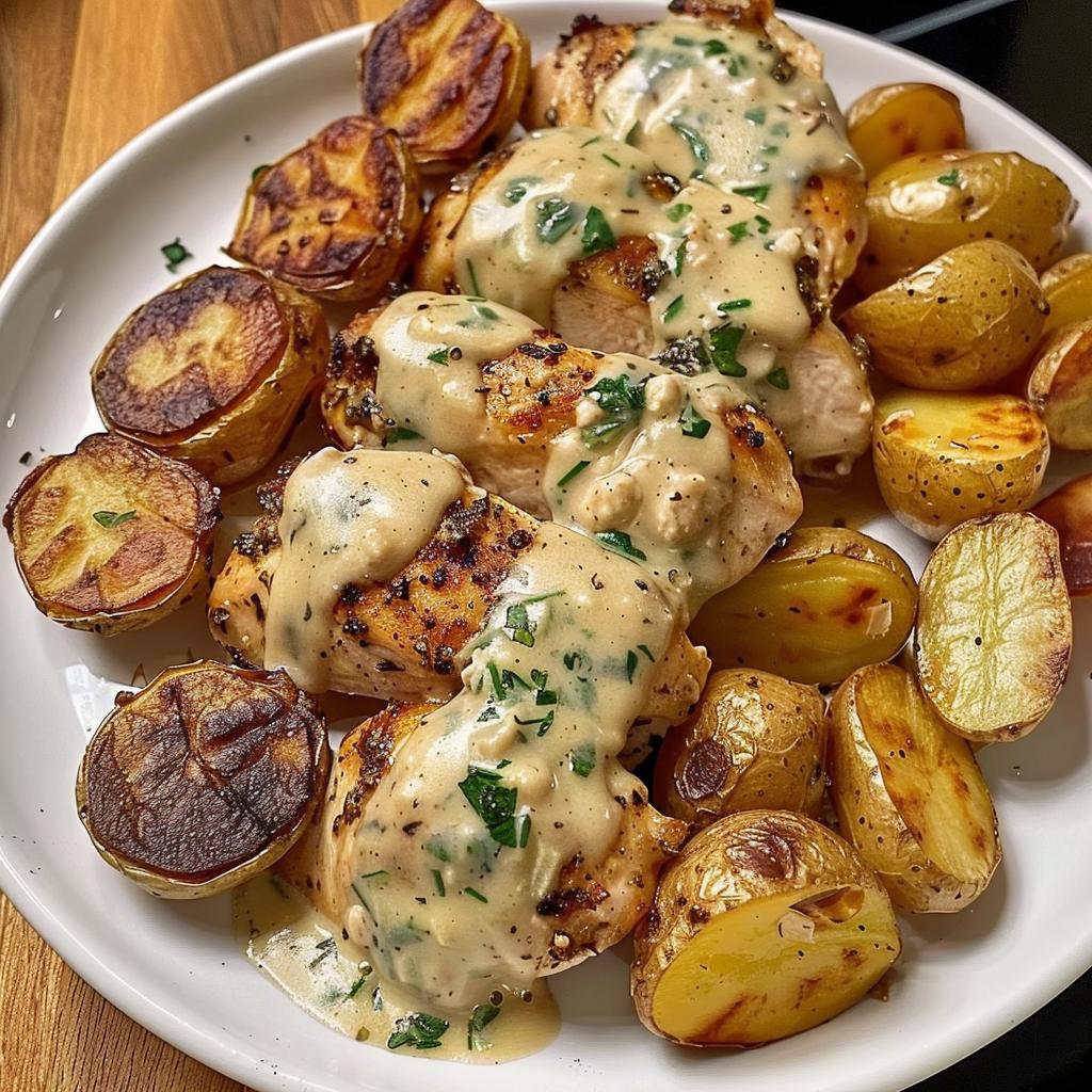 Creamy Garlic Herb Chicken with Crispy Potatoes in 40 Minutes