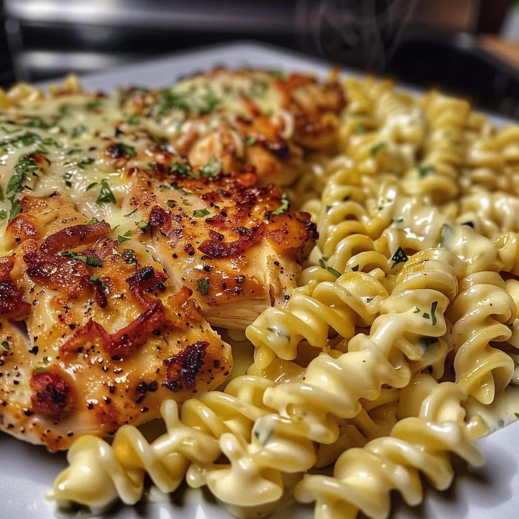 Creamy Garlic Parmesan Chicken with Cheesy Twisted Pasta in 30 Minutes