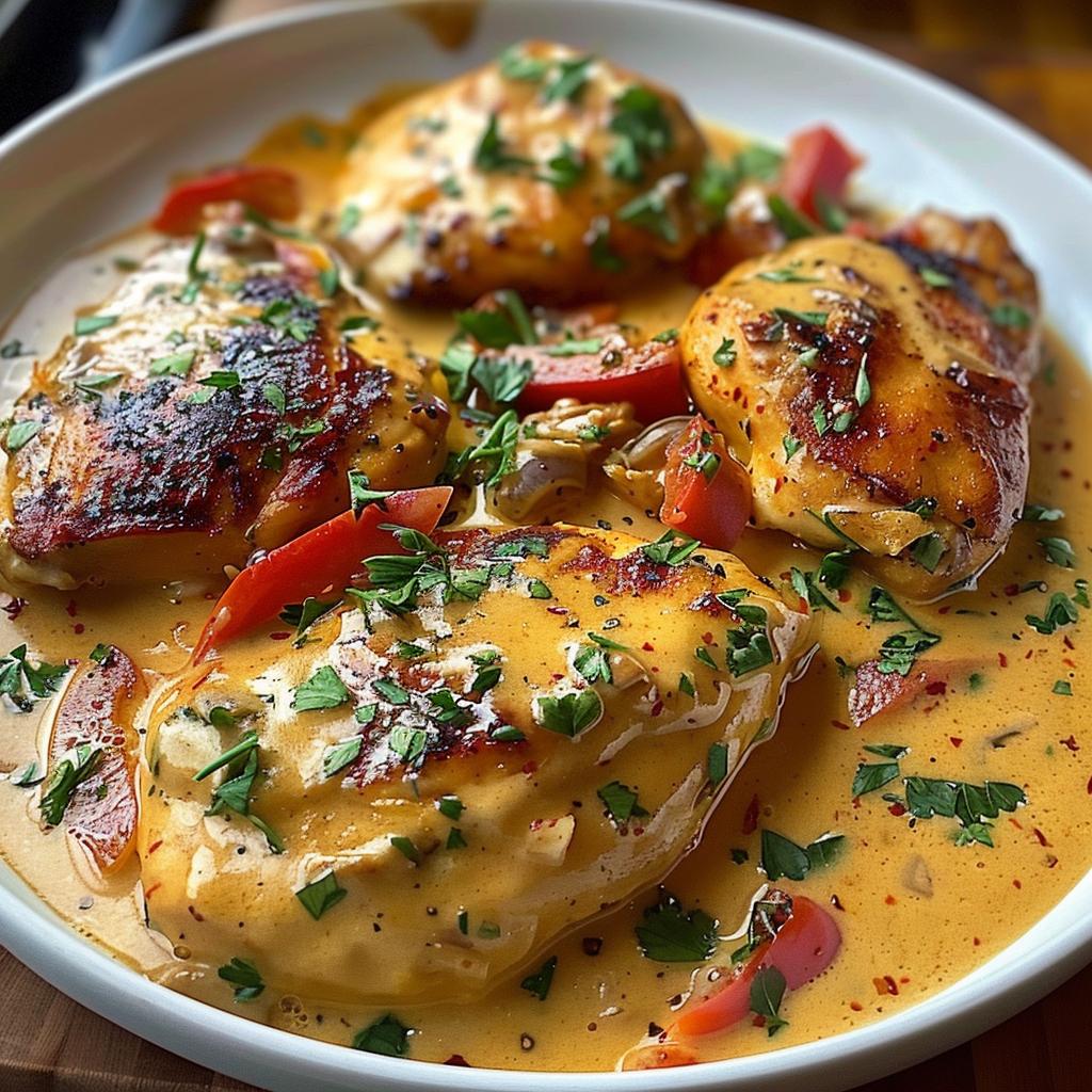30-Minute Creamy Garlic Red Pepper Chicken—Irresistibly Delicious