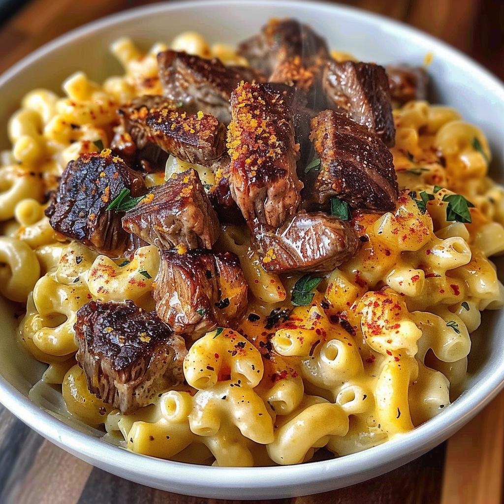 Creamy Mac And Cheese With Garlic Steak Bites In 35 Minutes