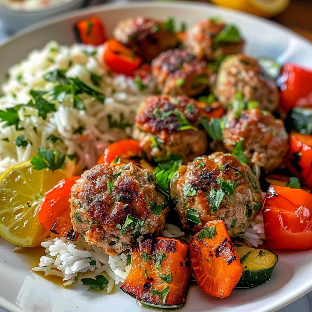 Meatballs with Rice and Roasted Vegetables – 40-Minute Comfort Feast