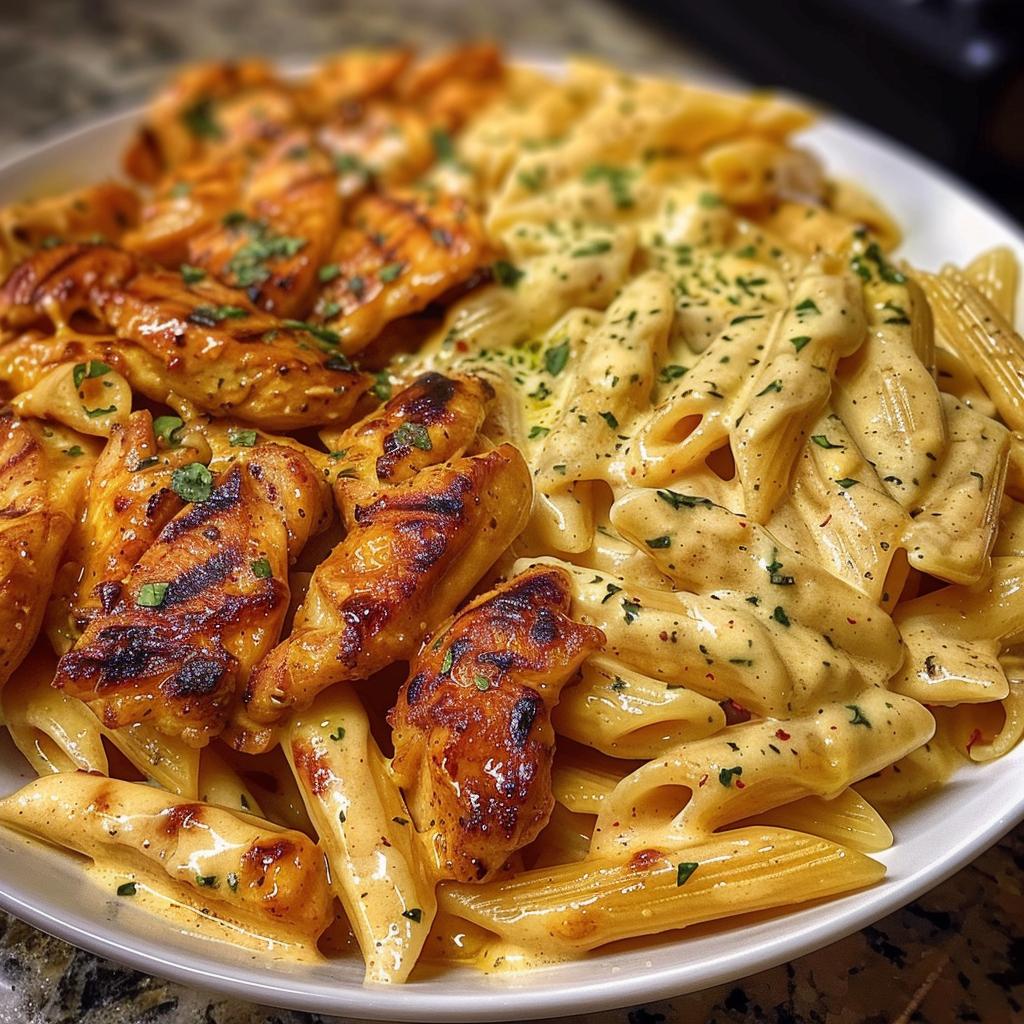 30-Minute Creamy Penne Pasta with Chicken in Mixed Cheese Sauce