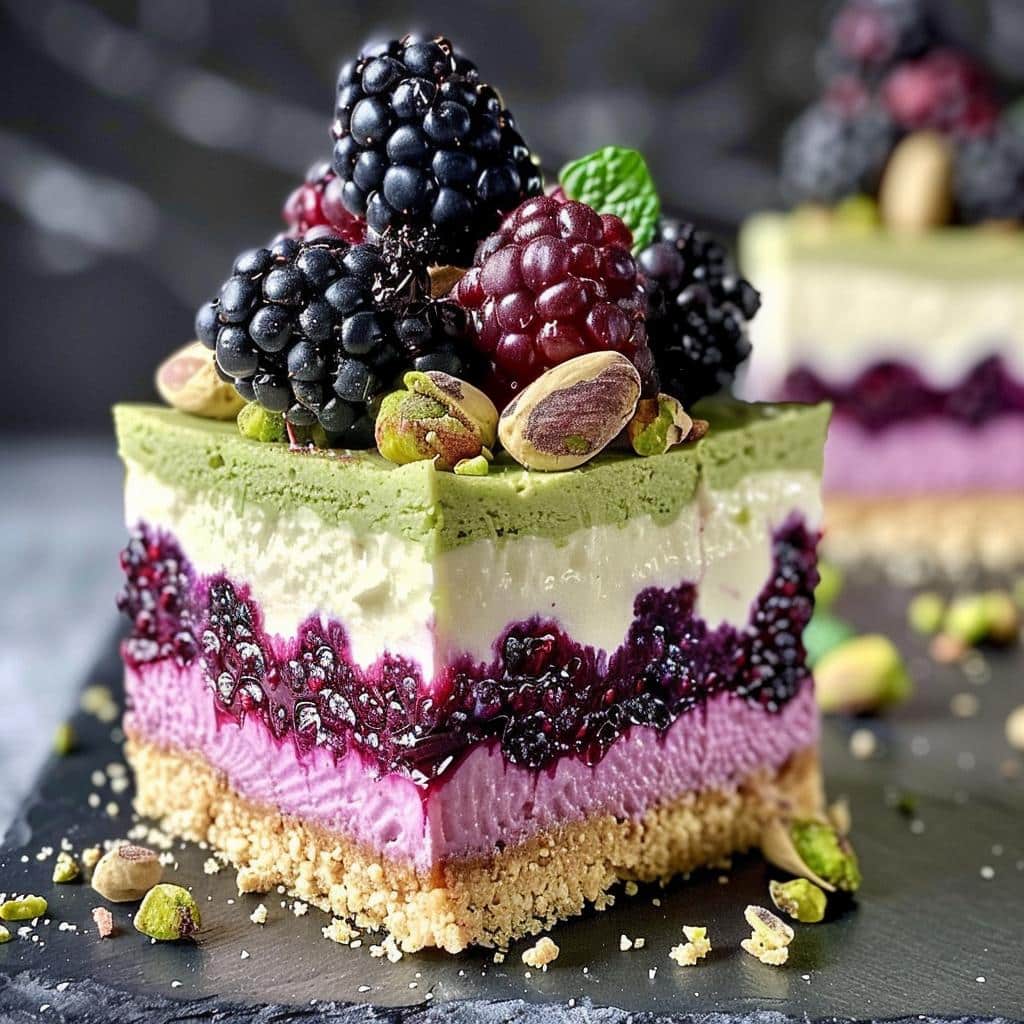 Irresistible Pistachio & Blackberry Cheesecake Towers in 3 Steps