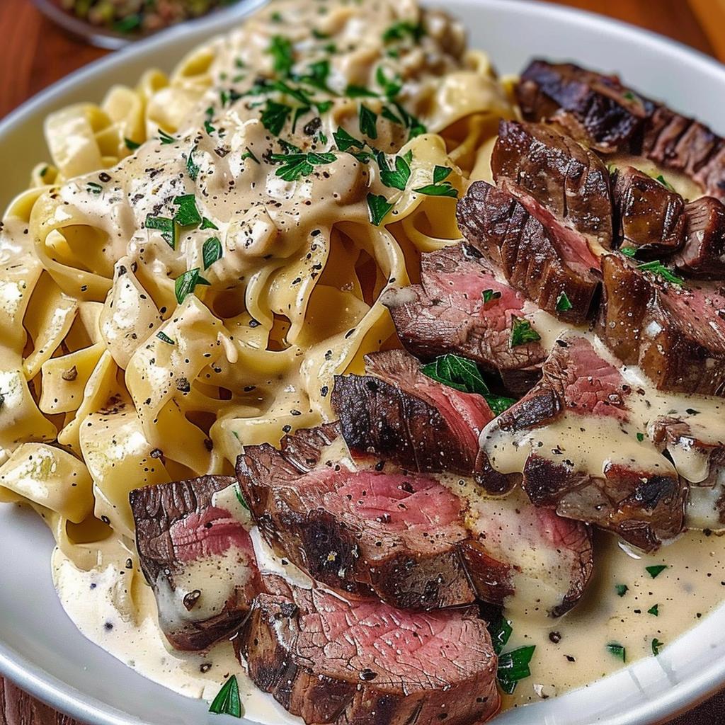 25-Minute Ribeye Steak Pasta with Creamy Parmesan Sauce Delight