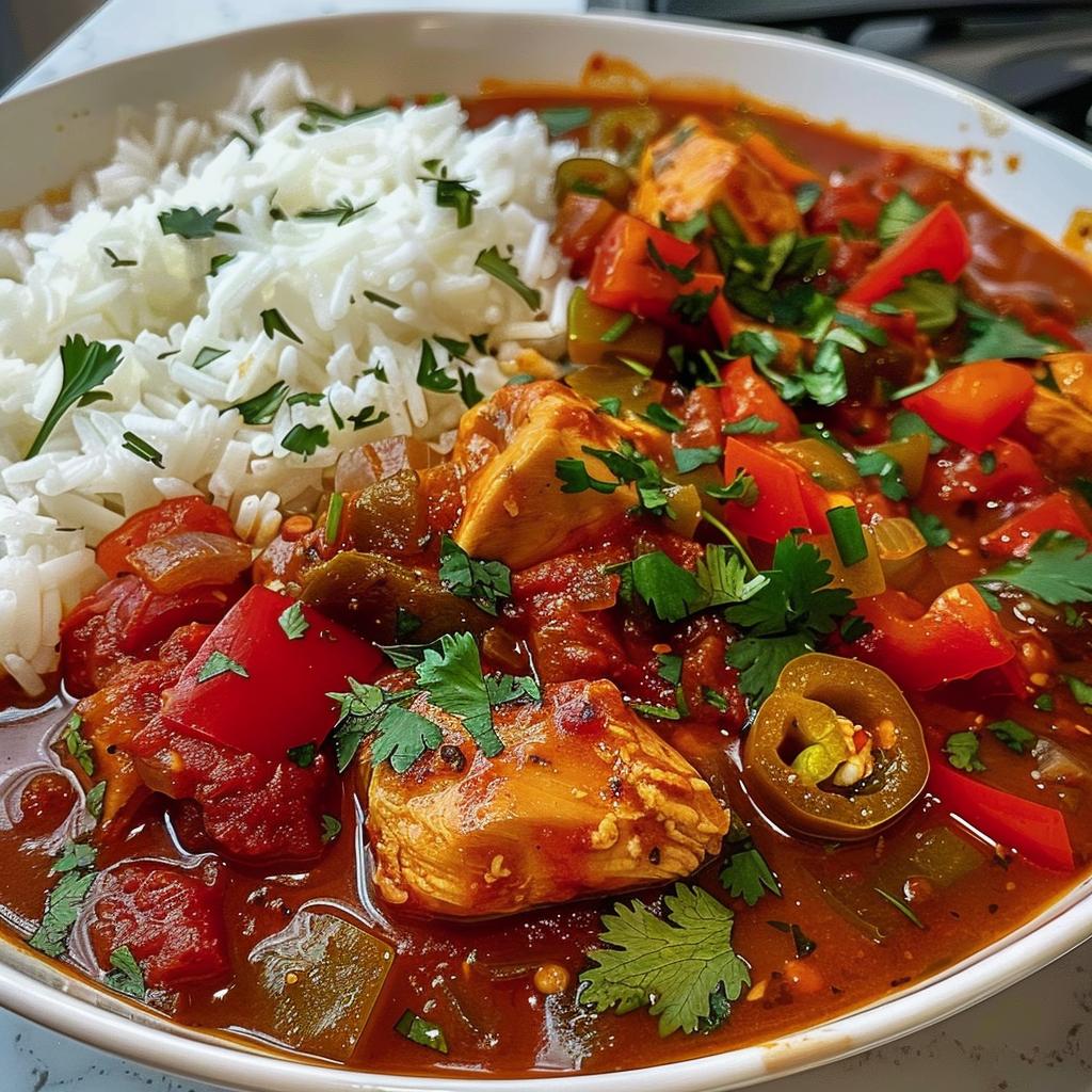 Irresistible Spicy Chicken Stew with Peppers and Rice in 30 Minutes
