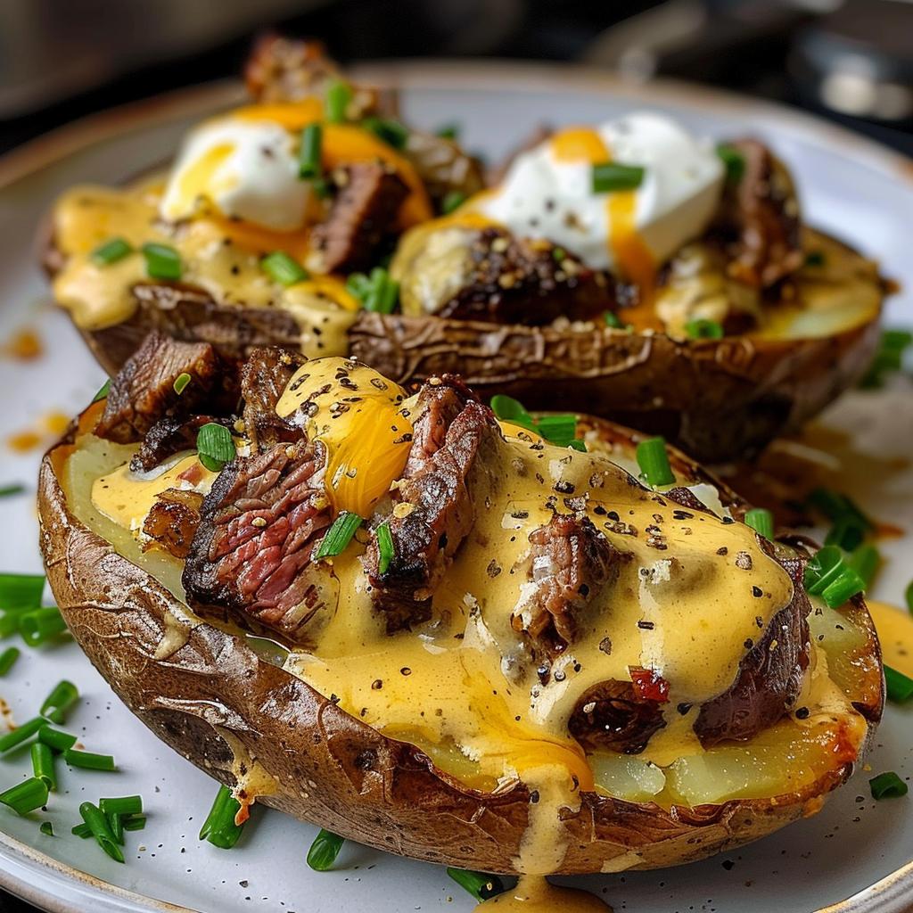 Juicy Steak Stuffed Baked Potatoes Recipe Everyone Craves