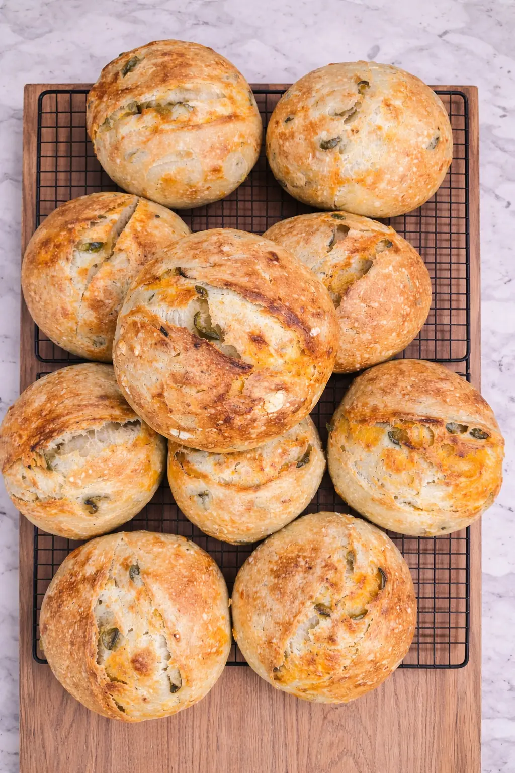 Same-Day Mini Jalapeño Cheddar Sourdough Loaves