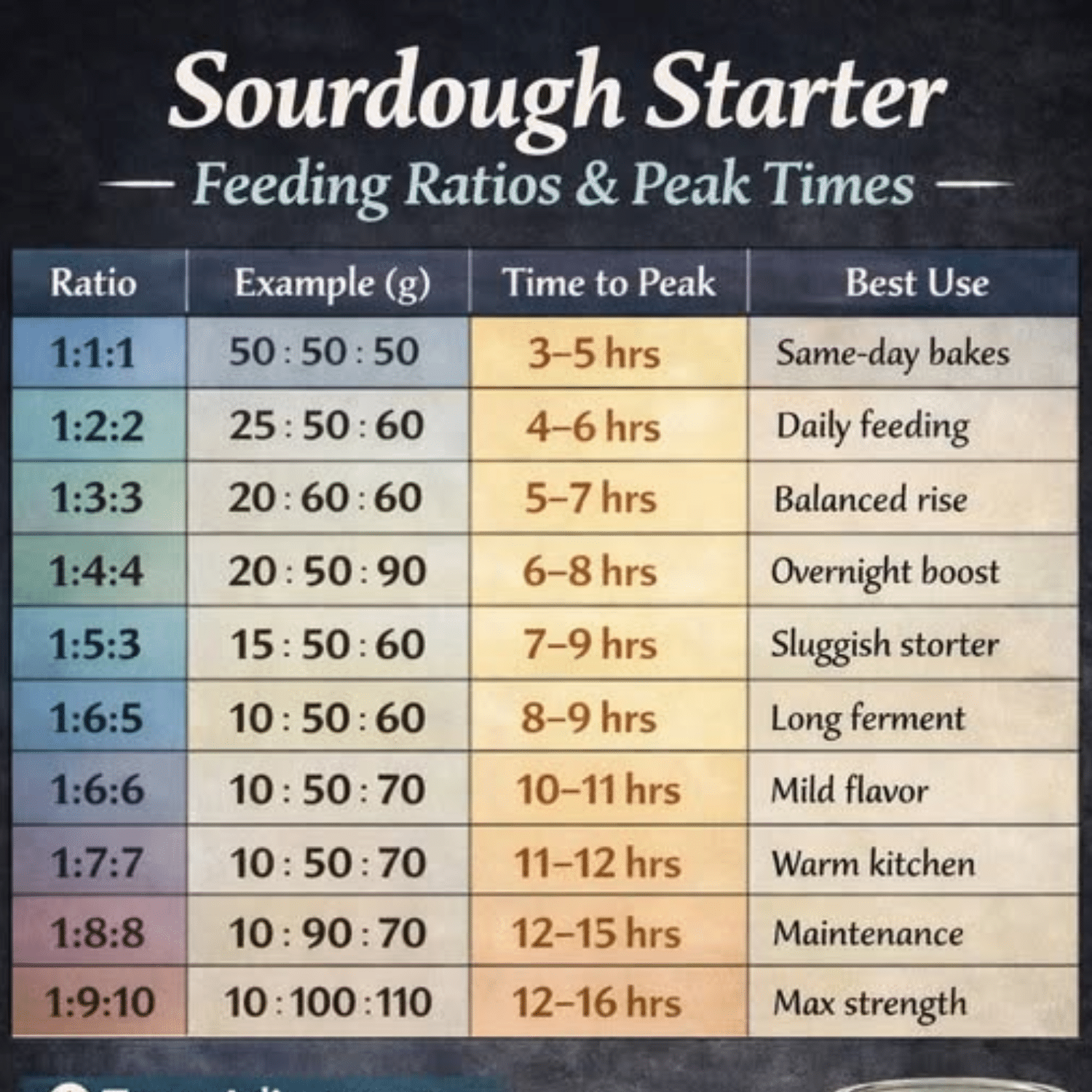 Sourdough Starter Feeding Guide (Ratios & Peak Times)